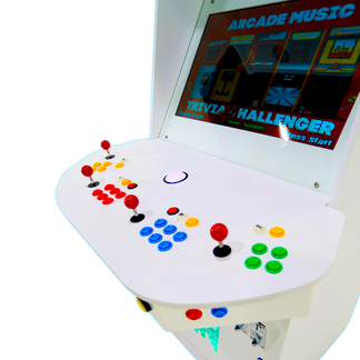 Full-size upright arcade game with white gloss finish